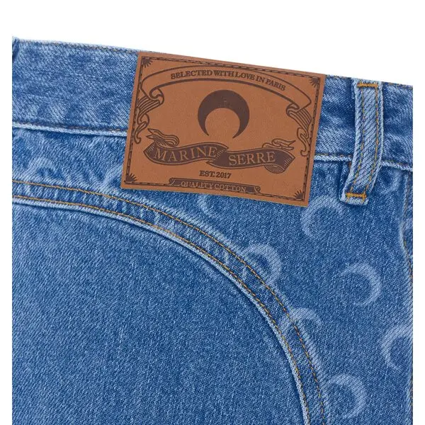 MARINE SERRE Denim Moon Logo Zipped Mini Skirt