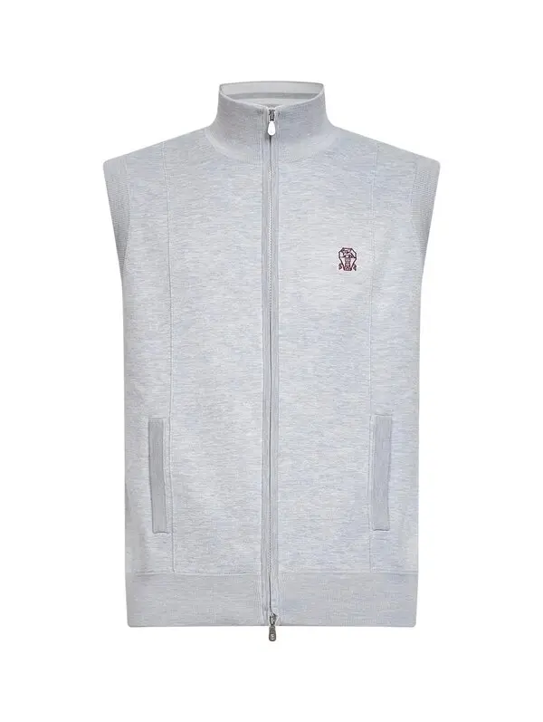 Brunello Cucinelli Grey Silk And Cotton Knit Logo Vest