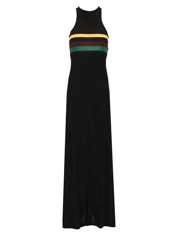 Saint Laurent Striped Jersey Crepe Tank Dress With Front Slit - Black