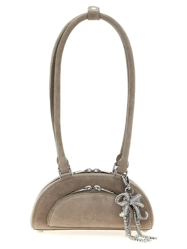 SELF-PORTRAIT Suede Mini Shoulder Bag With Embellished Charm - Gray