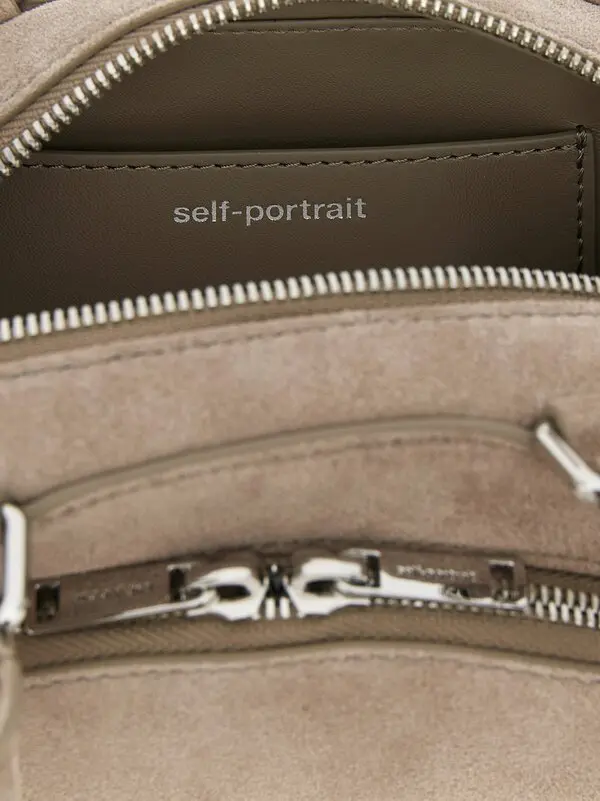SELF-PORTRAIT Suede Mini Shoulder Bag With Embellished Charm - Gray
