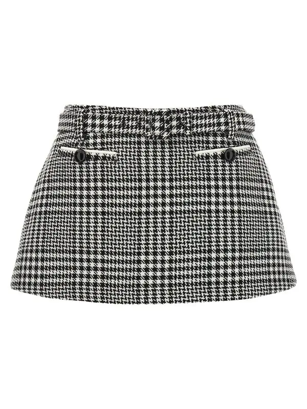 SELF-PORTRAIT Houndstooth Bouclé Wool Skort - Multicolor