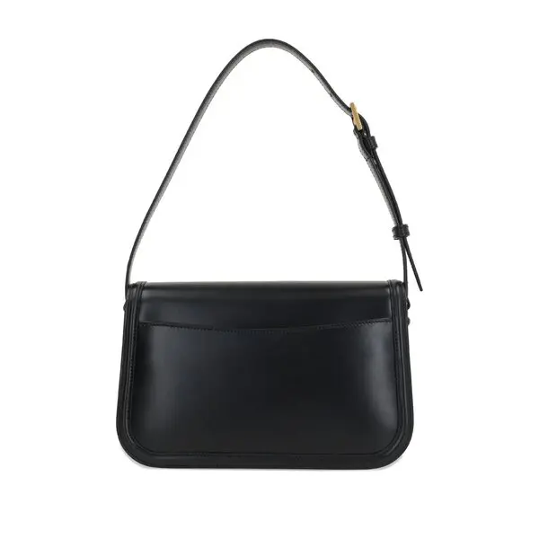 Saint Laurent Lambskin Shoulder Bag With Gold-tone Logo Plaque - Black
