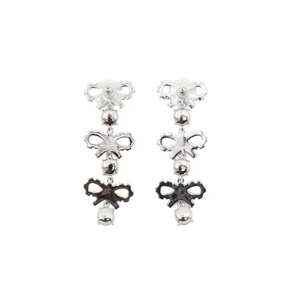 SELF-PORTRAIT Embellished Bow Drop Earrings With Crystal Accents - Silver