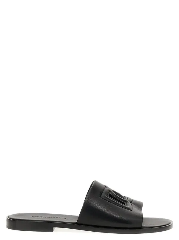 Dolce & Gabbana Leather Logo Slides - Black