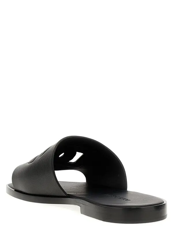 Dolce & Gabbana Leather Logo Slides - Black