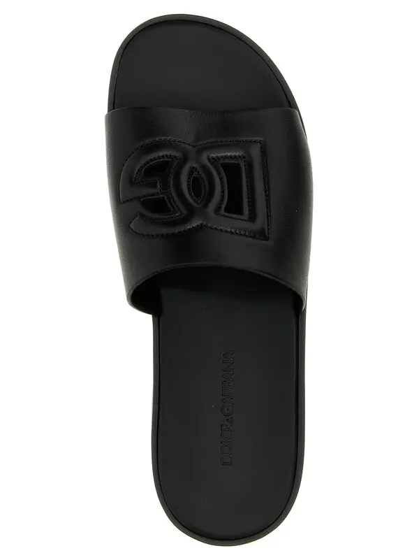 Dolce & Gabbana Leather Logo Slides - Black