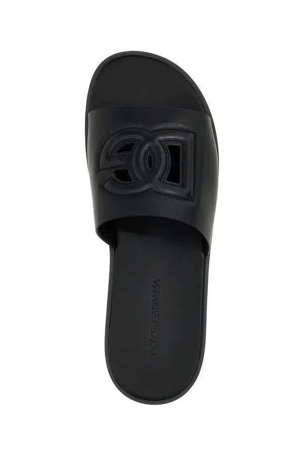 Dolce & Gabbana Leather Logo Slides - Black