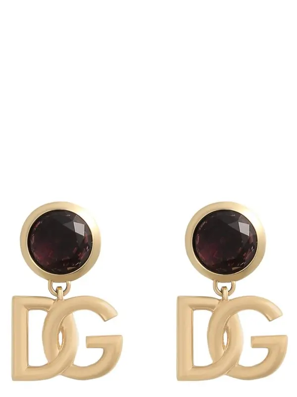 Dolce & Gabbana Metal 'pop' Earrings With Glass Stone And Pendant Logo - Gold