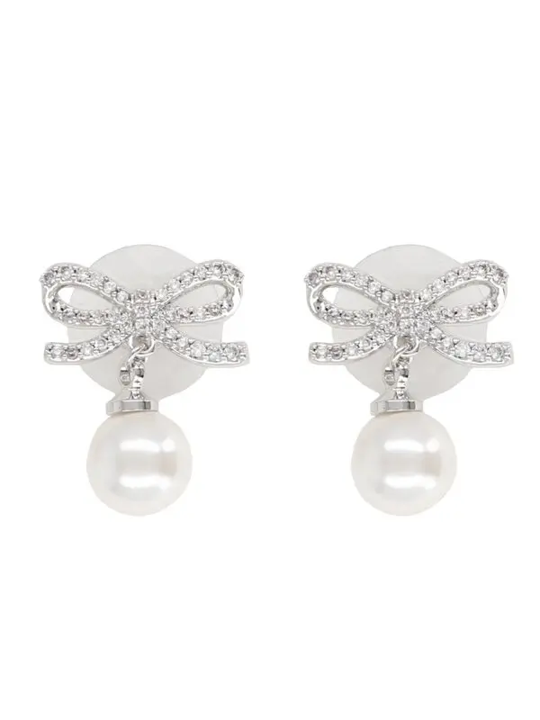 SELF-PORTRAIT Bow Pearl Drop Earrings - Silver