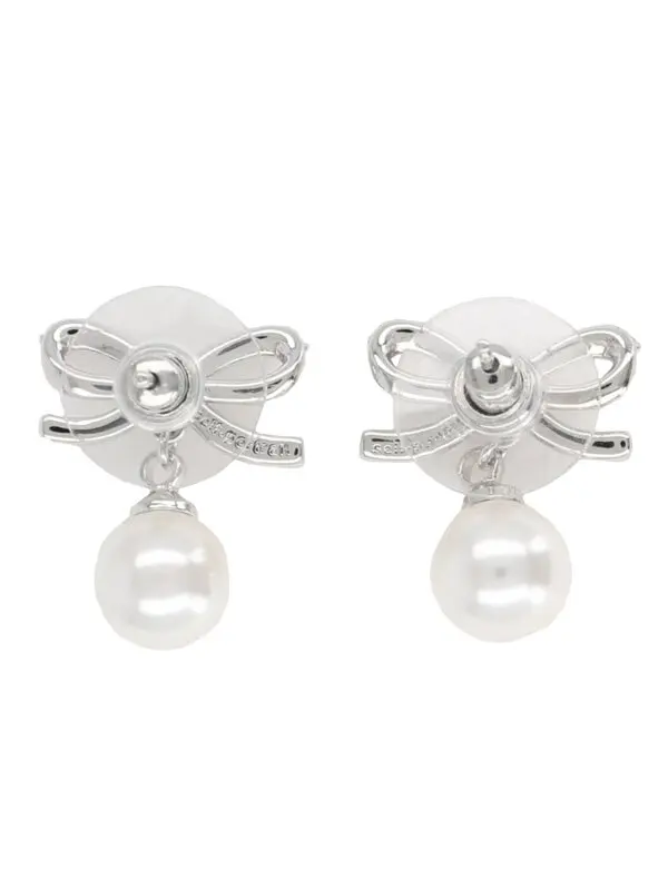 SELF-PORTRAIT Bow Pearl Drop Earrings - Silver