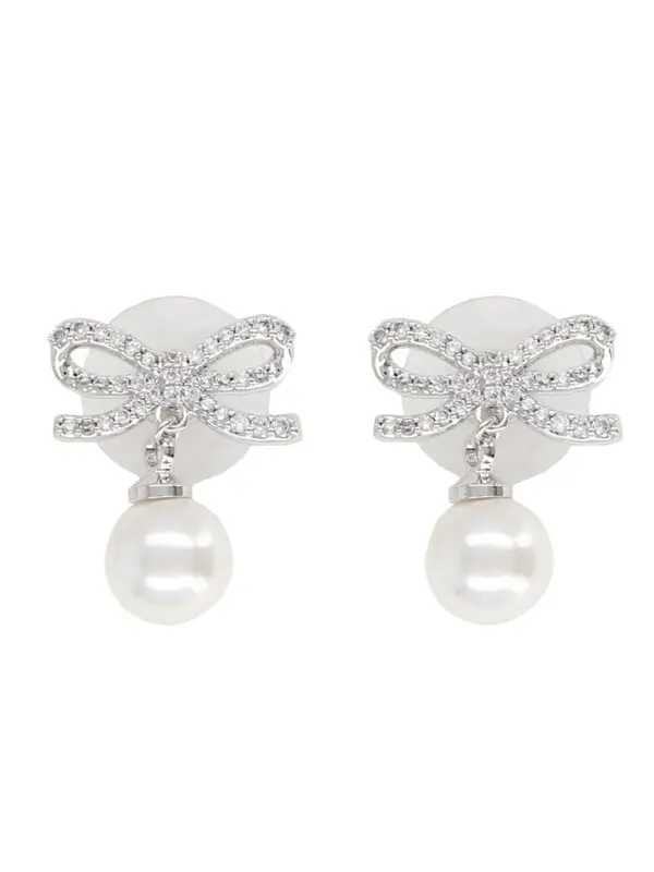 SELF-PORTRAIT Bow Pearl Drop Earrings - Silver