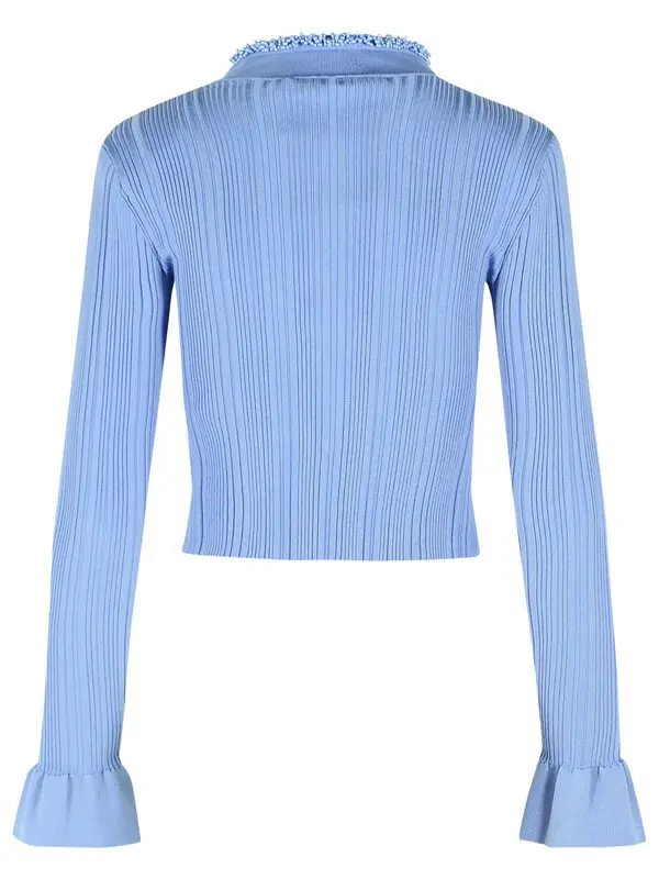 SELF-PORTRAIT Ribbed Cardigan With Beaded Details And Ruffle Cuffs