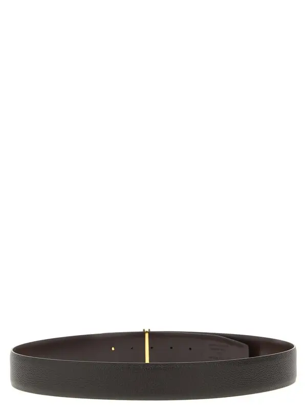 TOM FORD Reversible Hammered Leather Belt With T Logo Buckle - Brown