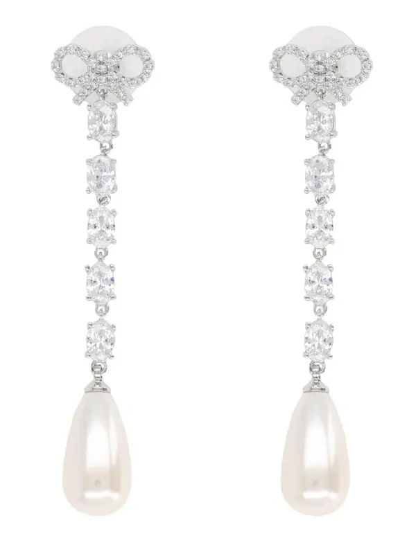 SELF-PORTRAIT Bow Pearl Drop Earrings - Silver