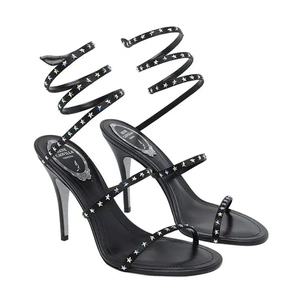 Rene Caovilla Calf Leather Star Embellished Stiletto Heel Sandals