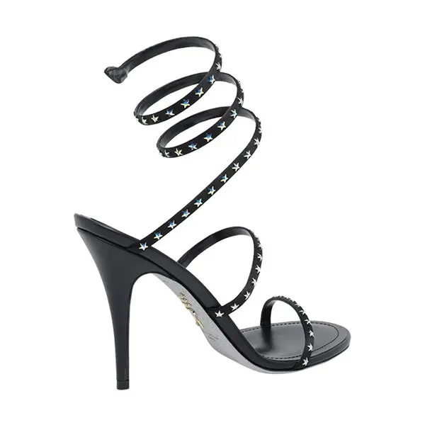 Rene Caovilla Calf Leather Star Embellished Stiletto Heel Sandals