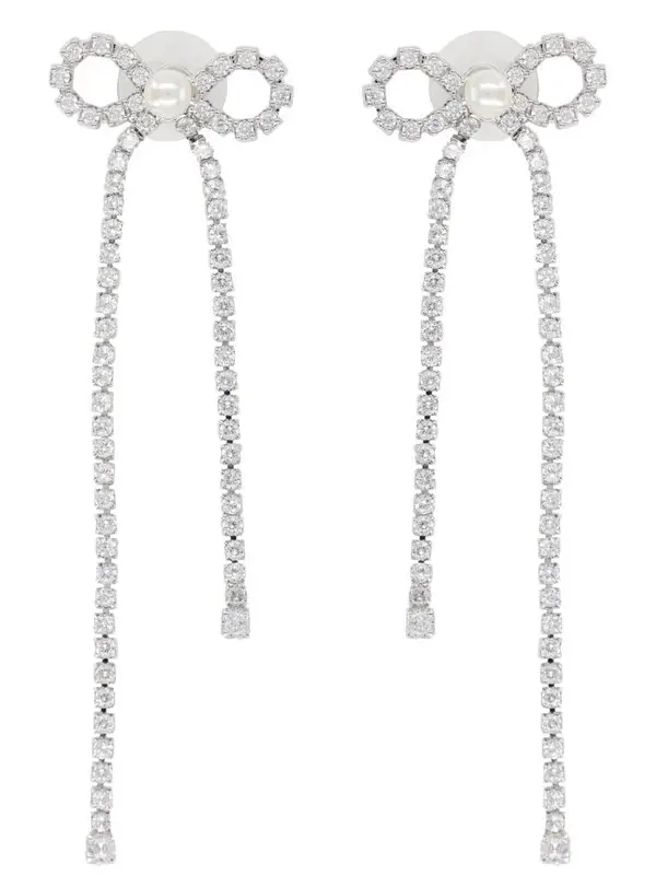 SELF-PORTRAIT Crystal Bow Drop Earrings - Silver