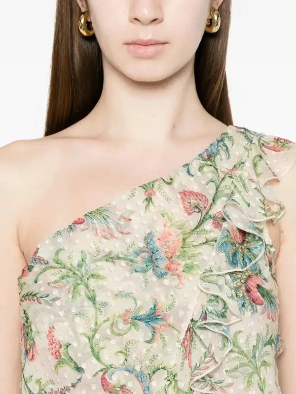 Etro One-shoulder Ruffled Printed Silk Top