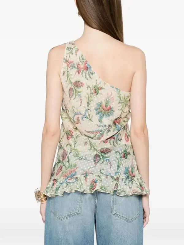 Etro One-shoulder Ruffled Printed Silk Top