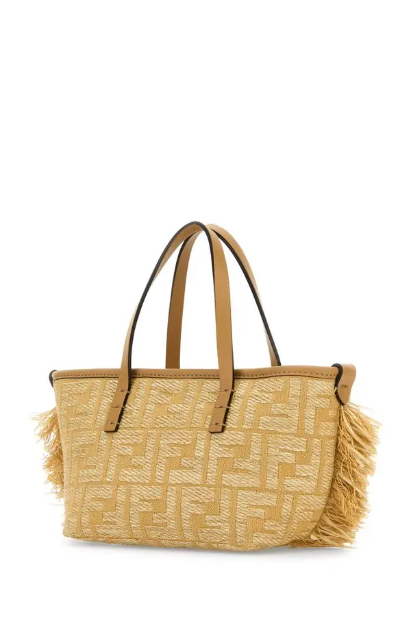 Fendi Embroidered Raffia Mini Roll Handbag