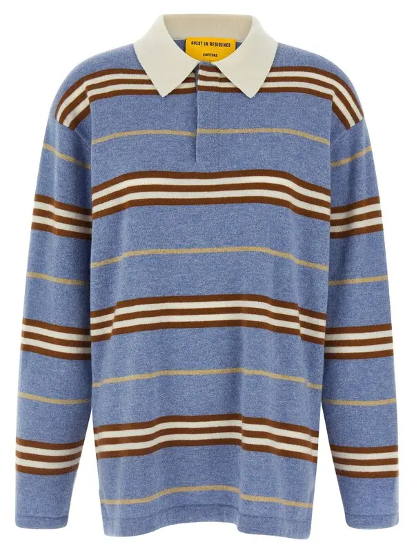 Guest In Residence Striped Cashmere Rugby Polo Shirt - Blue