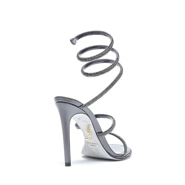 Rene Caovilla Embellished Glittered Leather Sandals - Gray