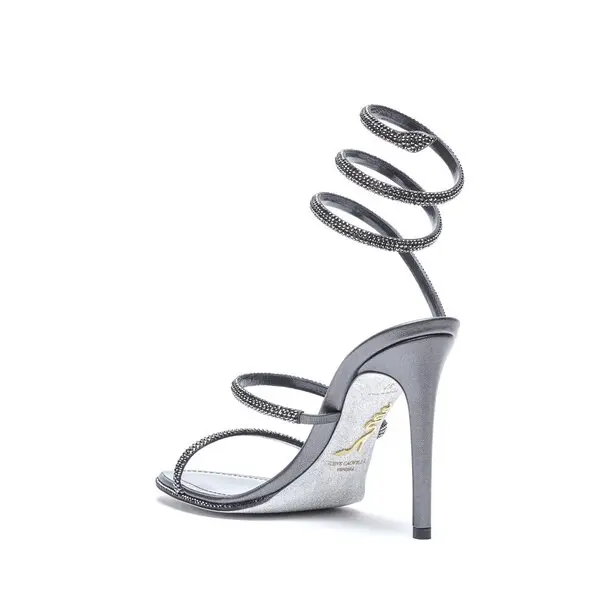 Rene Caovilla Embellished Glittered Leather Sandals - Gray