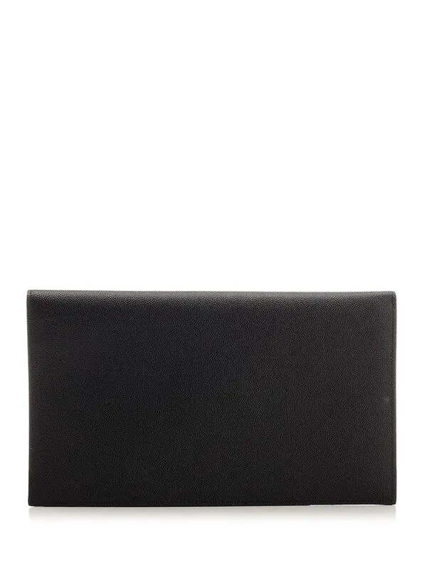 Saint Laurent Cassandre Medium Clutch In Grain De Poudre Leather - Black