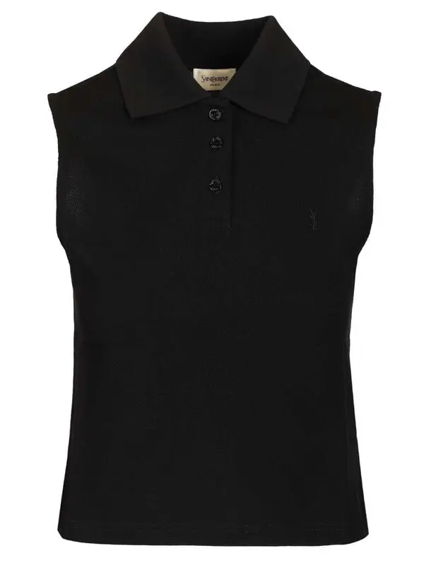 Saint Laurent Cassandre Sleeveless Polo Shirt - Black