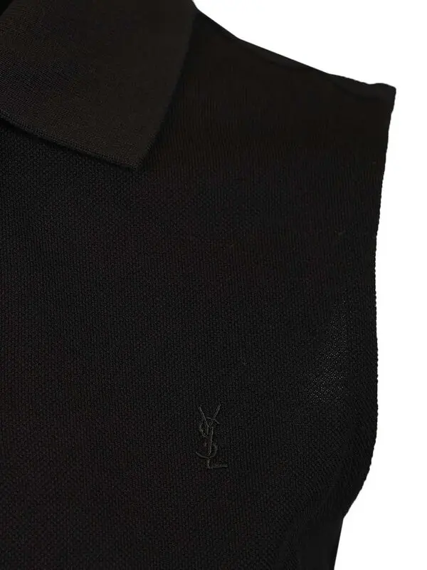 Saint Laurent Cassandre Sleeveless Polo Shirt - Black