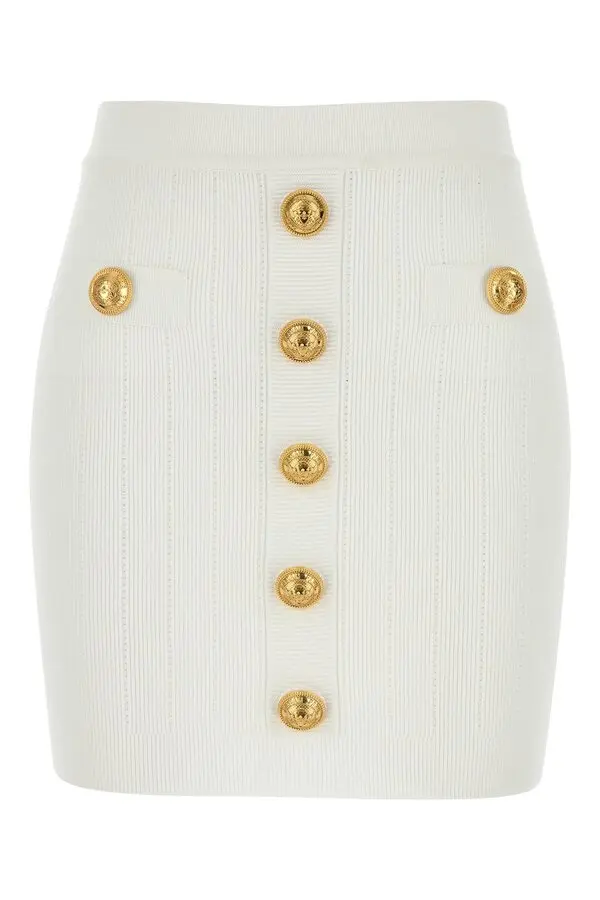 Balmain Ribbed Knit Button-front Mini Skirt - Multicolor