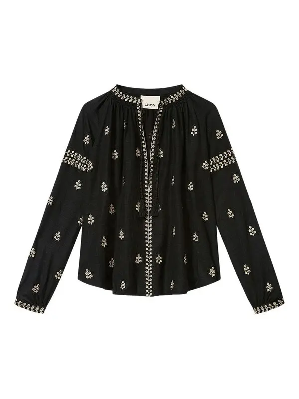 Isabel Marant Étoile Rodis Embroidered Tussar Silk Blouse - Black