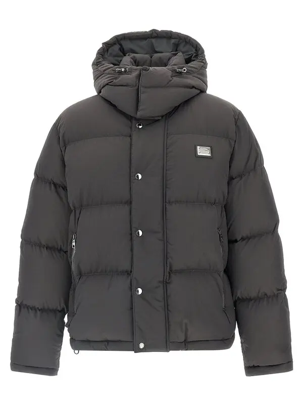 Dolce & Gabbana Quilted Padded Down Jacket With Logo Patch - Gray