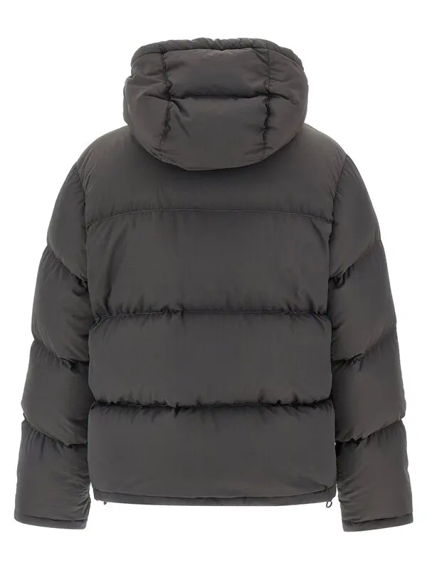 Dolce & Gabbana Quilted Padded Down Jacket With Logo Patch - Gray