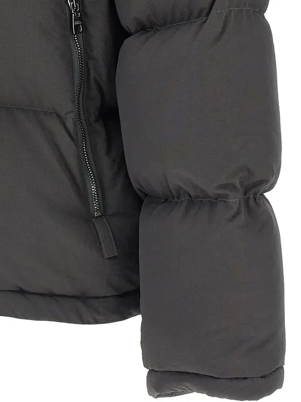 Dolce & Gabbana Quilted Padded Down Jacket With Logo Patch - Gray