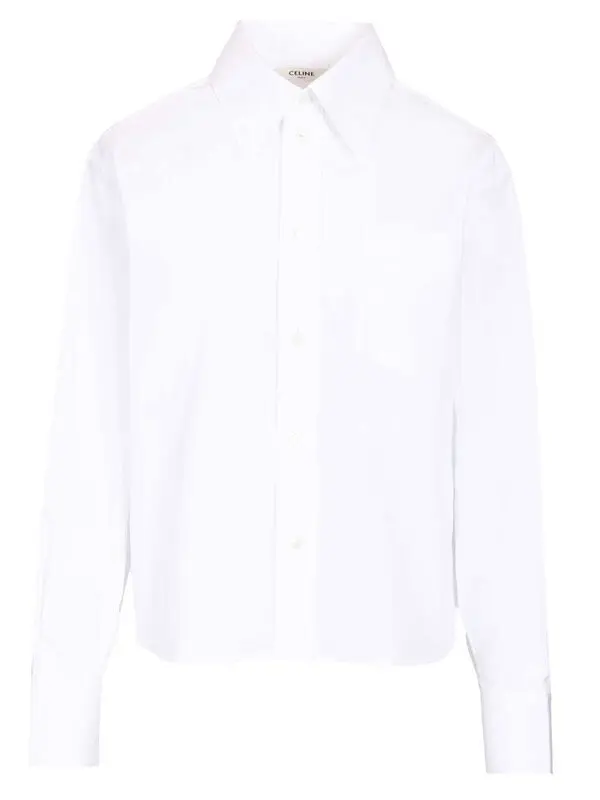Celine Short Cotton Poplin Shirt With Triomphe Embroidery - White