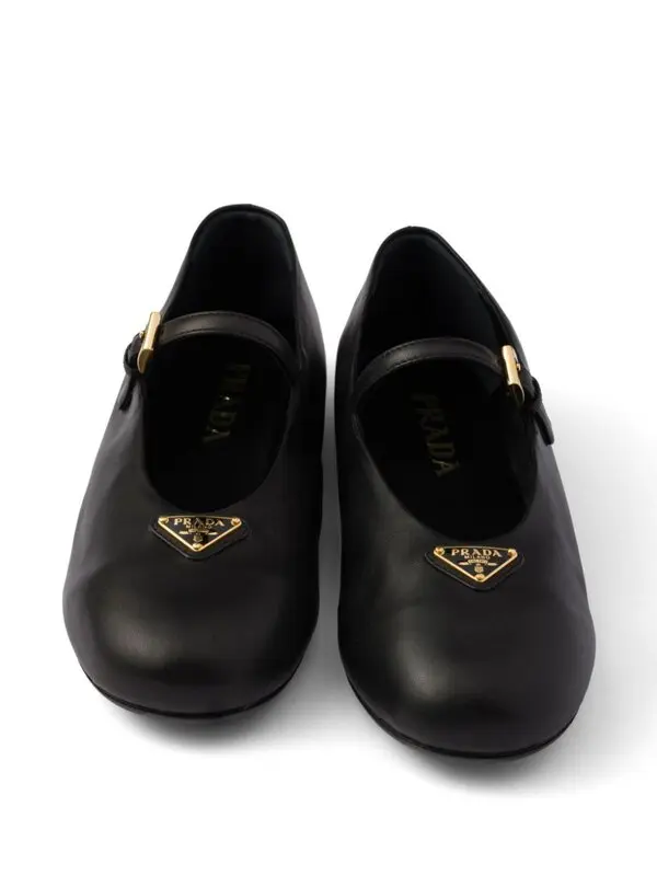 Prada Leather Ballerinas With Buckle Detail - Black