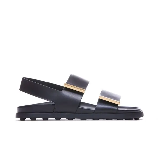TOD'S Leather Sandals With Gold Tone Hardware - Black