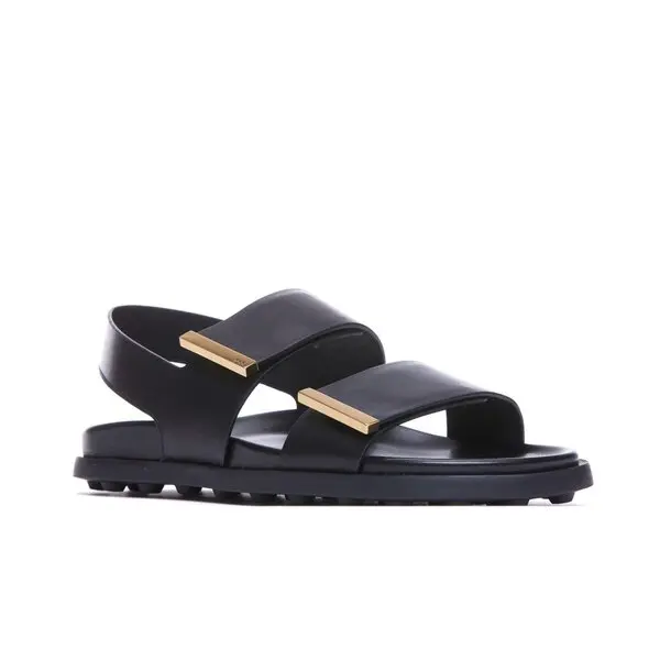 TOD'S Leather Sandals With Gold Tone Hardware - Black