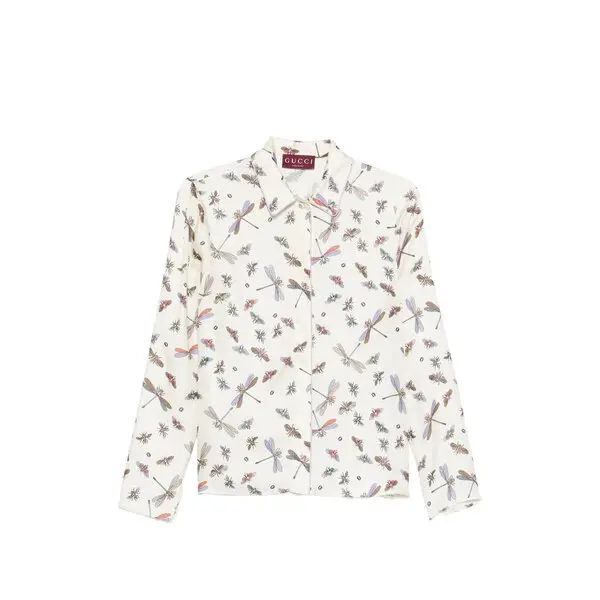 Gucci Dragonfly Print Silk Shirt - Cream