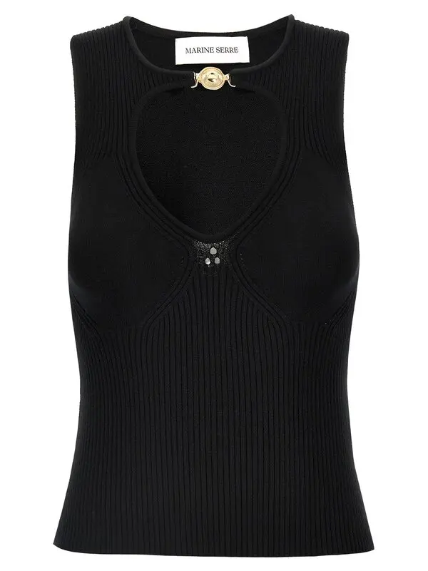MARINE SERRE Ribbed Knit Top With Cut-out Detail - Black