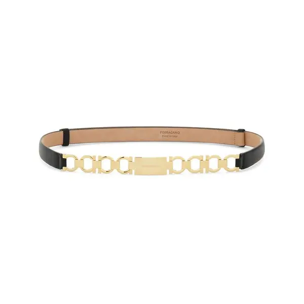 FERRAGAMO Calf Leather Chain Link Belt - Black