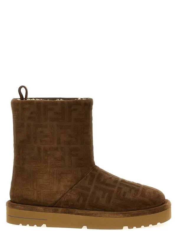 Fendi Apres Chic Suede Ankle Boots With Embossed Ff Pattern - Brown