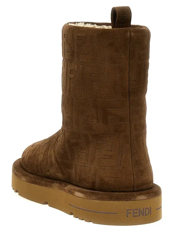 Fendi Apres Chic Suede Ankle Boots With Embossed Ff Pattern - Brown