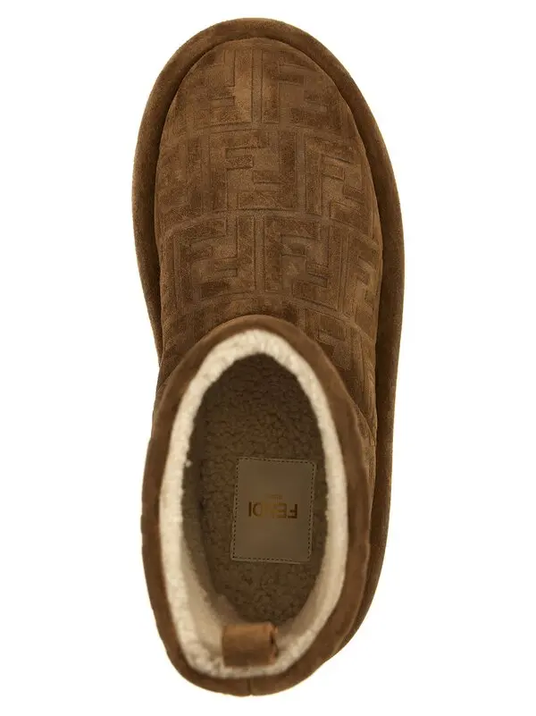 Fendi Apres Chic Suede Ankle Boots With Embossed Ff Pattern - Brown
