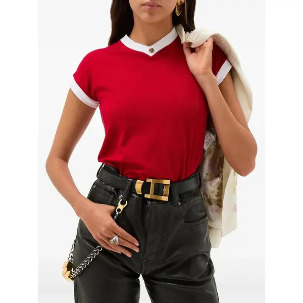 Versace Short-sleeved V-neck Cotton Jersey T-shirt With Medusa Hardware - Red