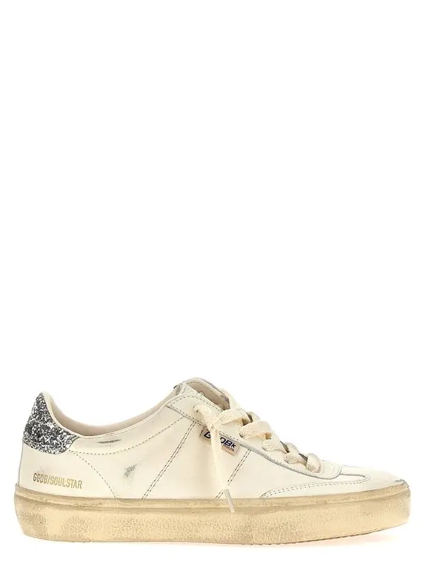 GOLDEN GOOSE Soul Star Leather Sneakers With Glitter Heel - White