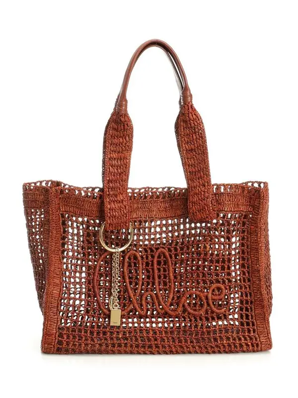 Chloé Raffia Tote Bag With Leather Trim - Brown
