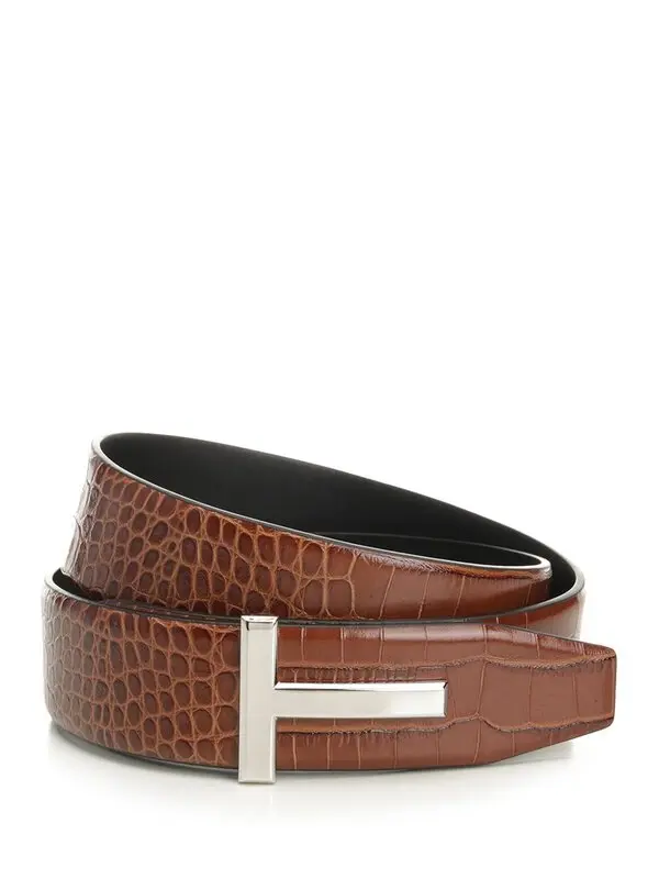 TOM FORD Reversible Belt With T-buckle - Brown